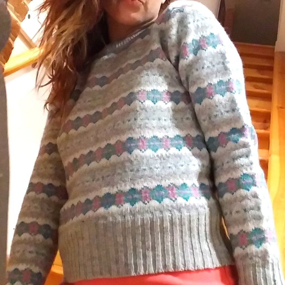 1980's Pastel Wool Sweater W/ Geometric Stripes - Gem